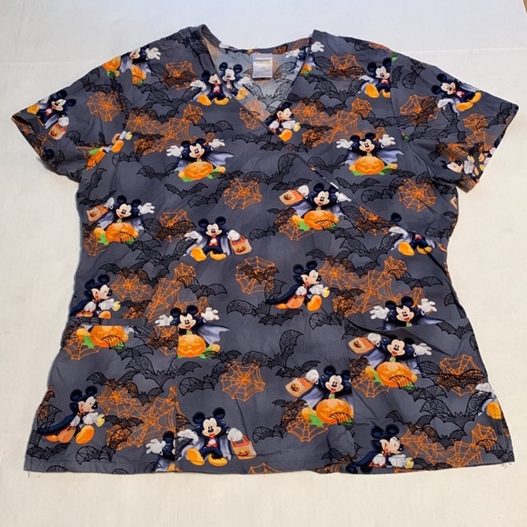 Disney | Tops | Disney Halloween Scrub Top Large Vampire Mickey Mouse ...